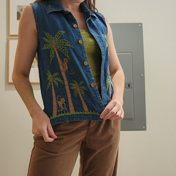 Life Style | Tops | Vintage Embroidered Denim Vest With Palm Trees And ...